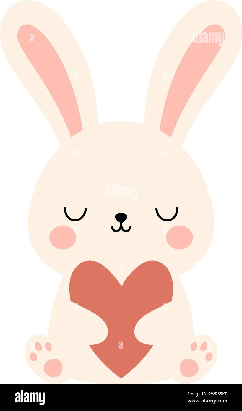 Cute lovable bunny with hart. Cartoon rabbit character for kids cards ...