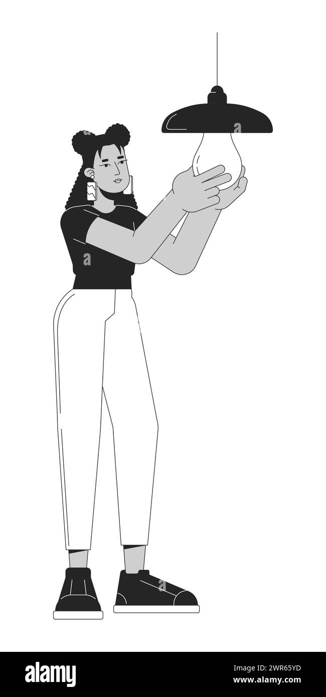 Switching to efficient lighting black and white cartoon flat ...