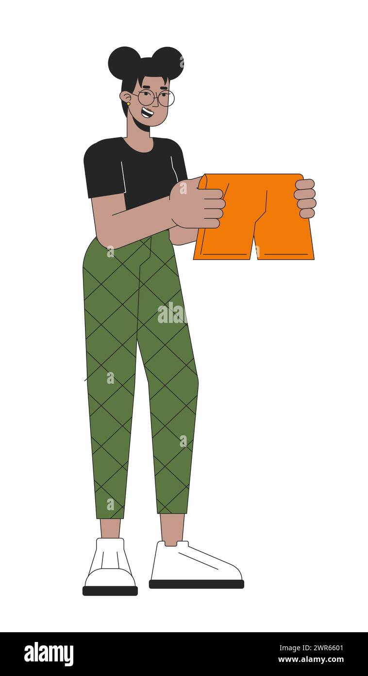 African american girl choosing shorts for summer 2D linear cartoon ...