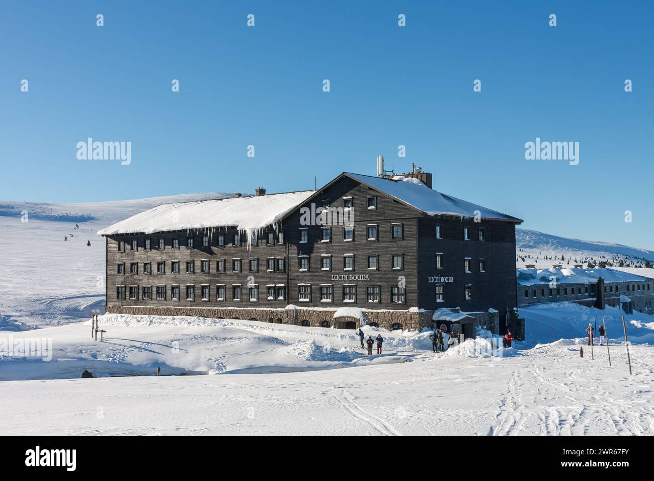 Pec pod Snezkou, Czech Republic -January 10, 2024: Group of tourists in ...