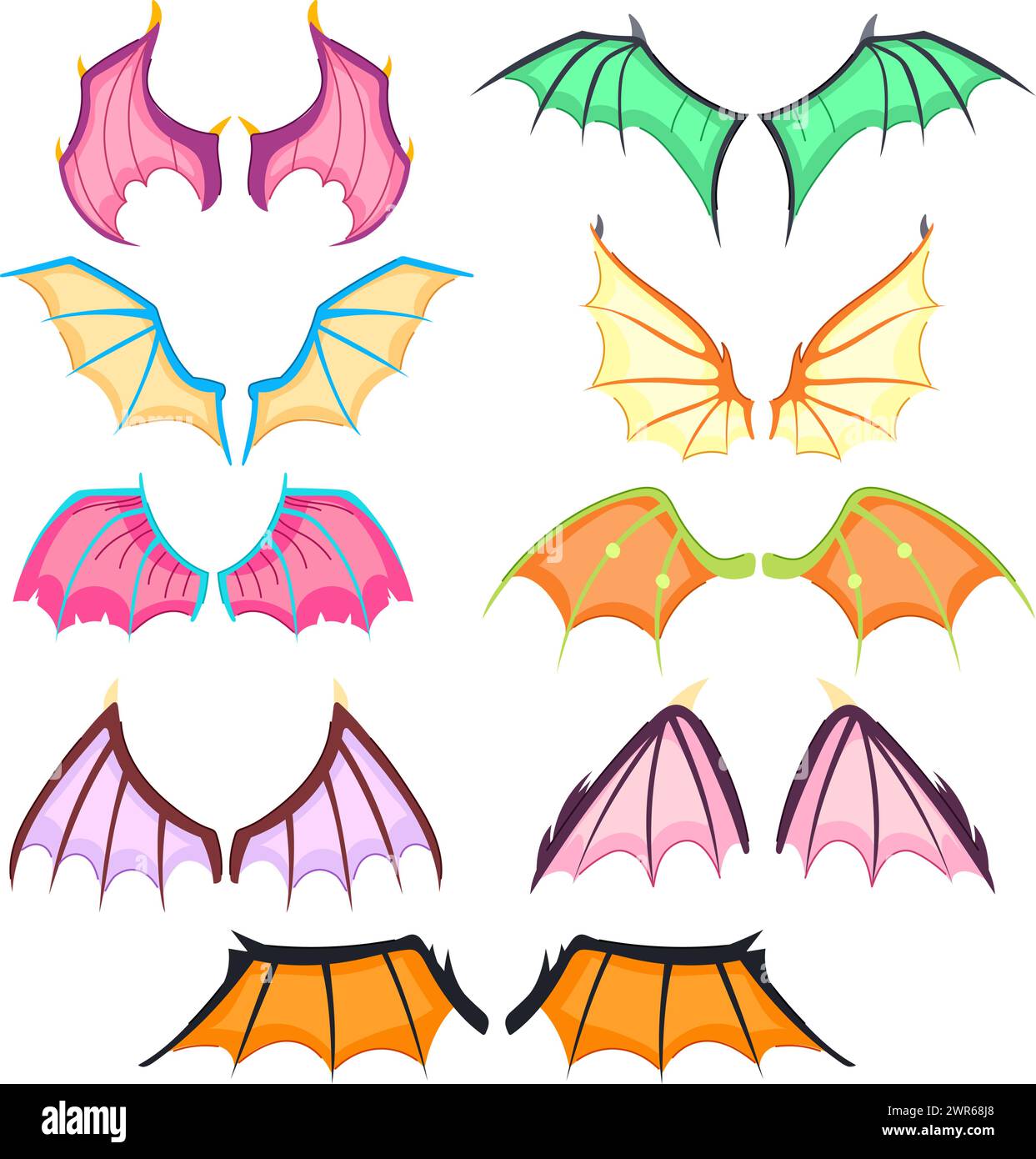 wings dragon set cartoon vector illustration Stock Vector Image & Art ...