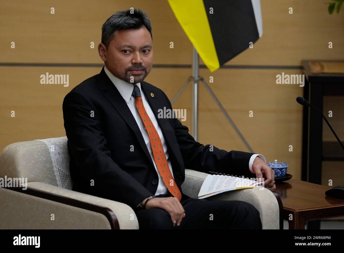 Brunei's Prince Al-Muhtadee Billah looks on during a meeting with Japan ...