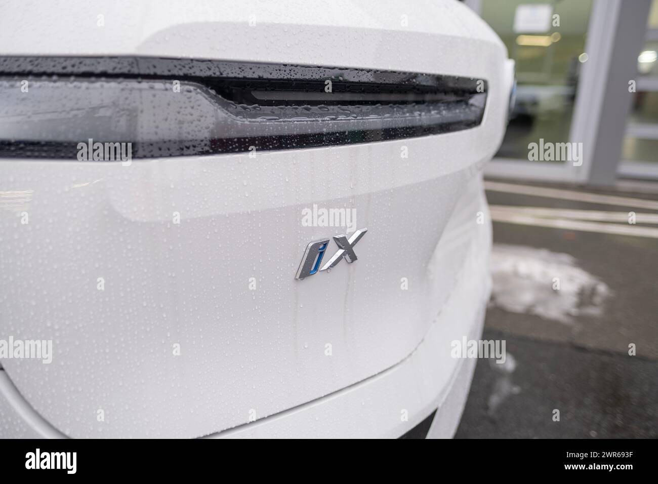 closeup of BMW iX xDrive mid-size electric crossover car, German ...
