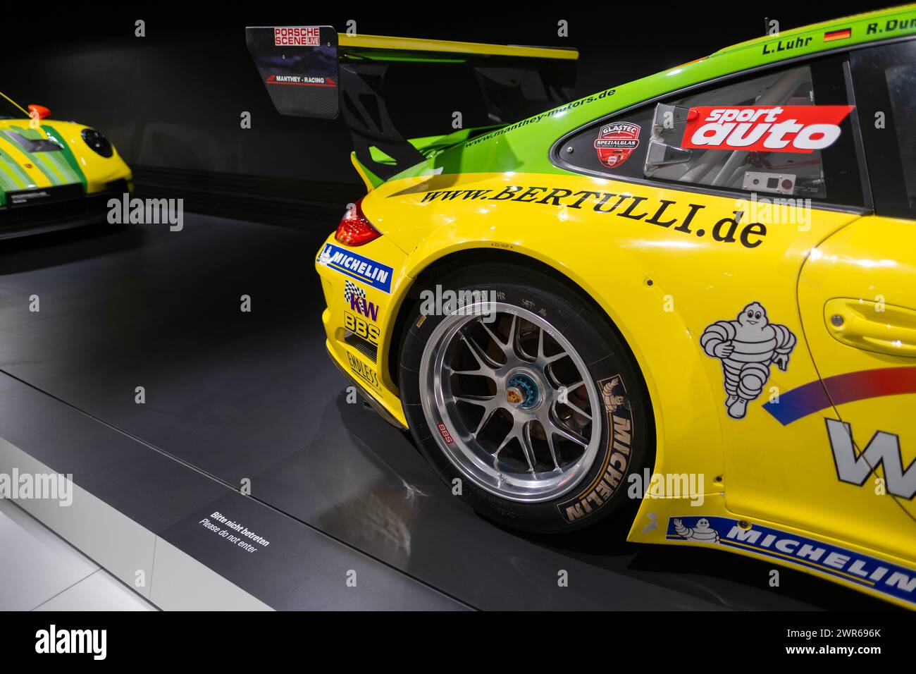 yellow Porsche 911 GT3 RSR 2023 in historic Porsche-Museum, German ...