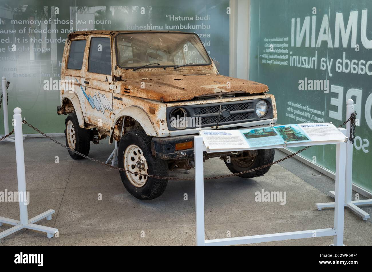A damaged car in the memorial titled "Hope out of sorrow" to the ...