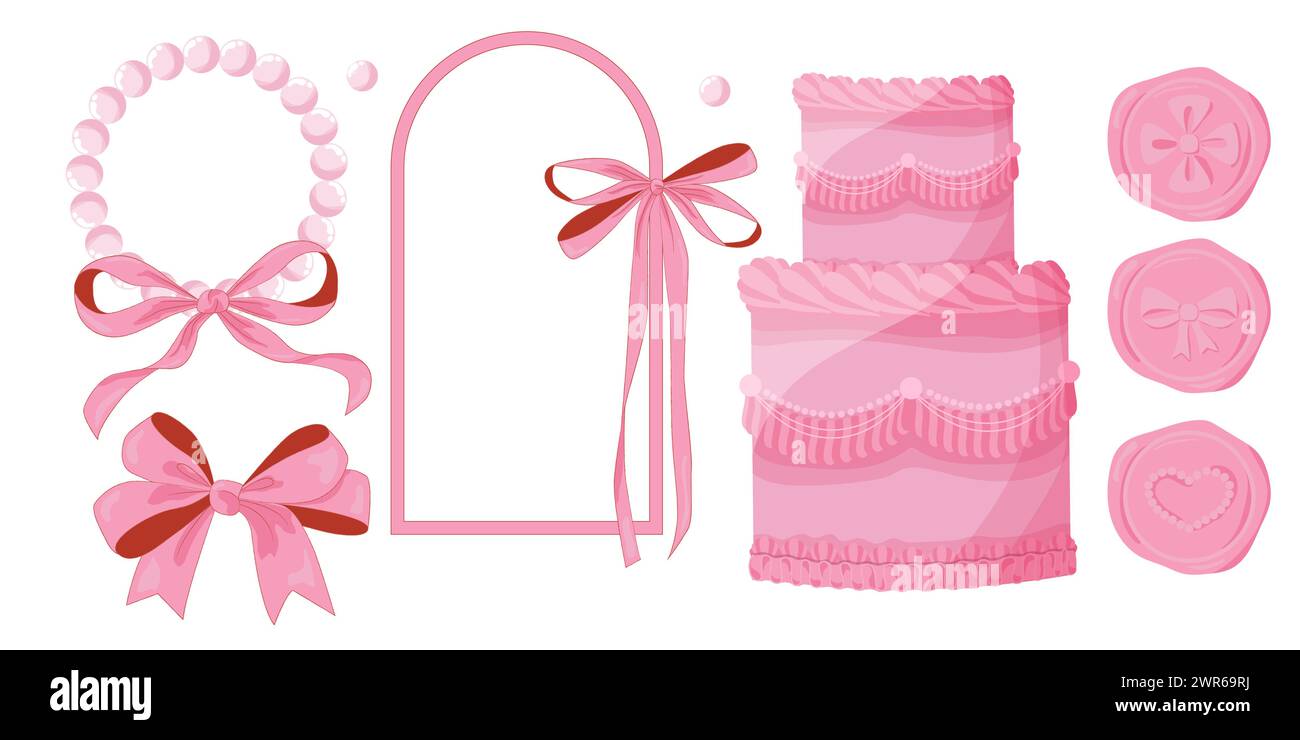 Vector Illustration of pink girly vintage bows, victorian lambeth cake ...