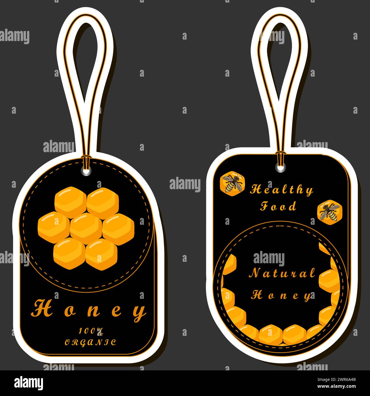 Illustration on theme for label of sugary flowing down honey in ...