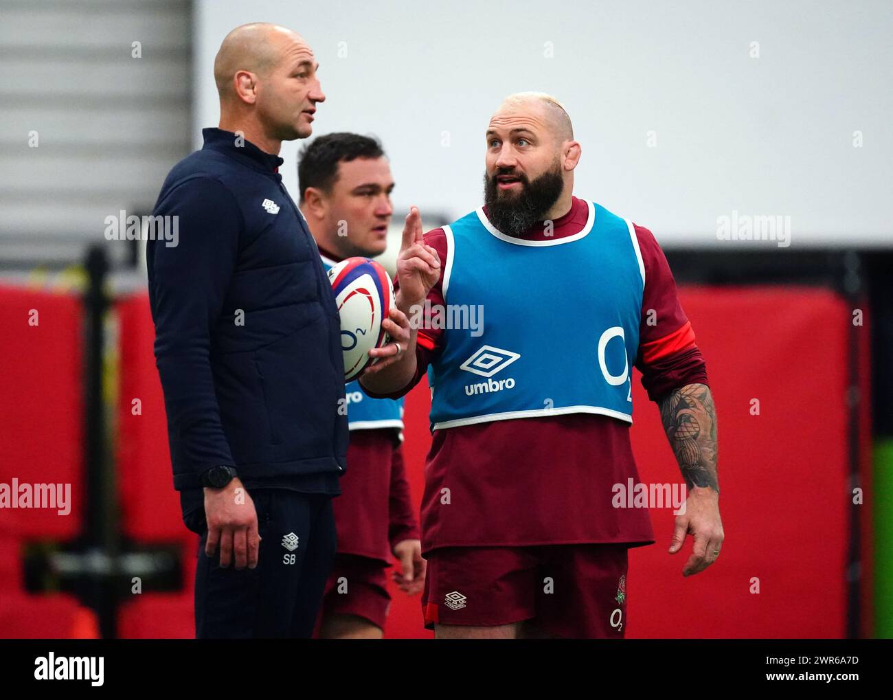 England head coach Steve Borthwick with Joe Marler during a training ...