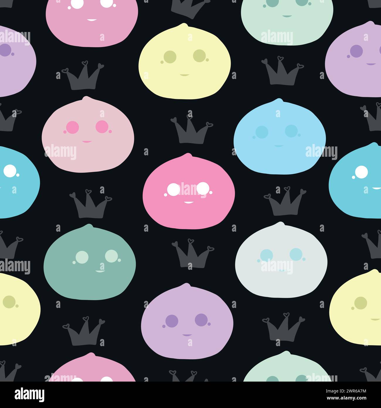 Mochi Queen pattern black background seamless fabric design Stock ...