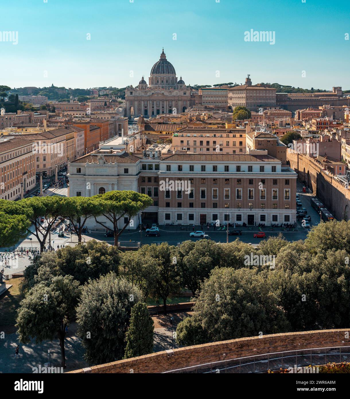 A streetscape in Rome, Italy, showcasing buildings at the roadside ...