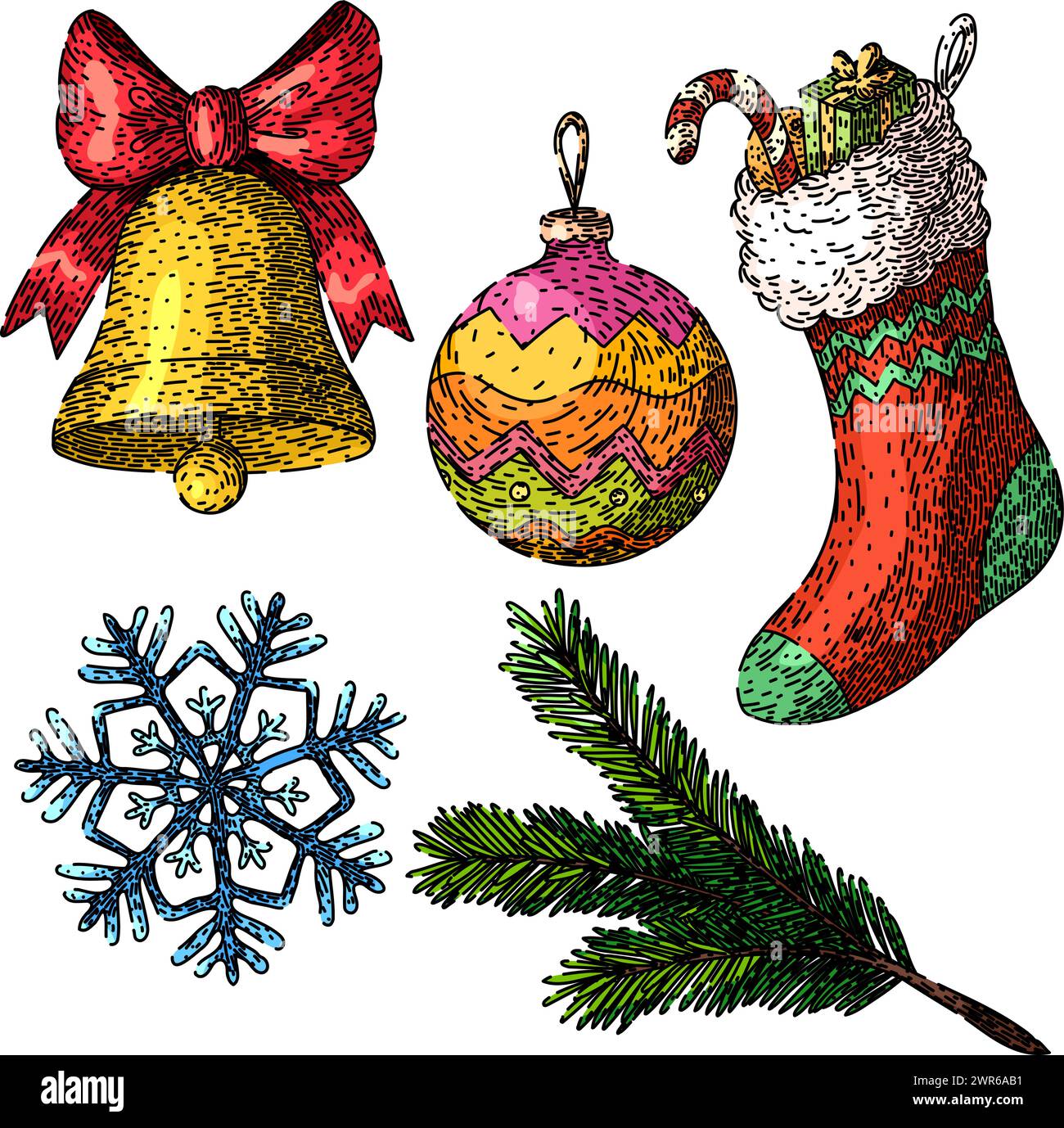 christmas set sketch hand drawn vector Stock Vector Image & Art - Alamy