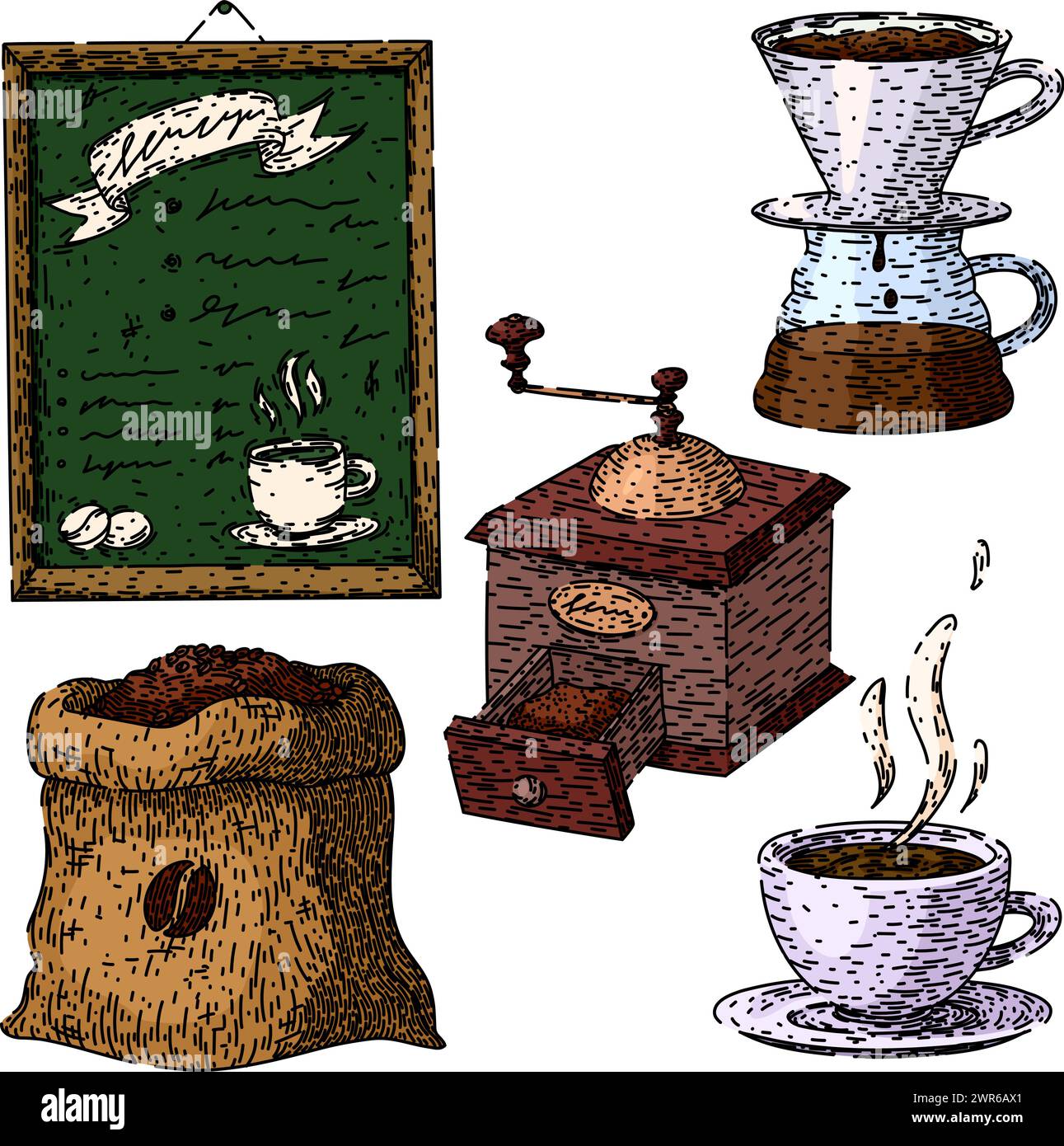 coffee shop set sketch hand drawn vector Stock Vector Image & Art - Alamy