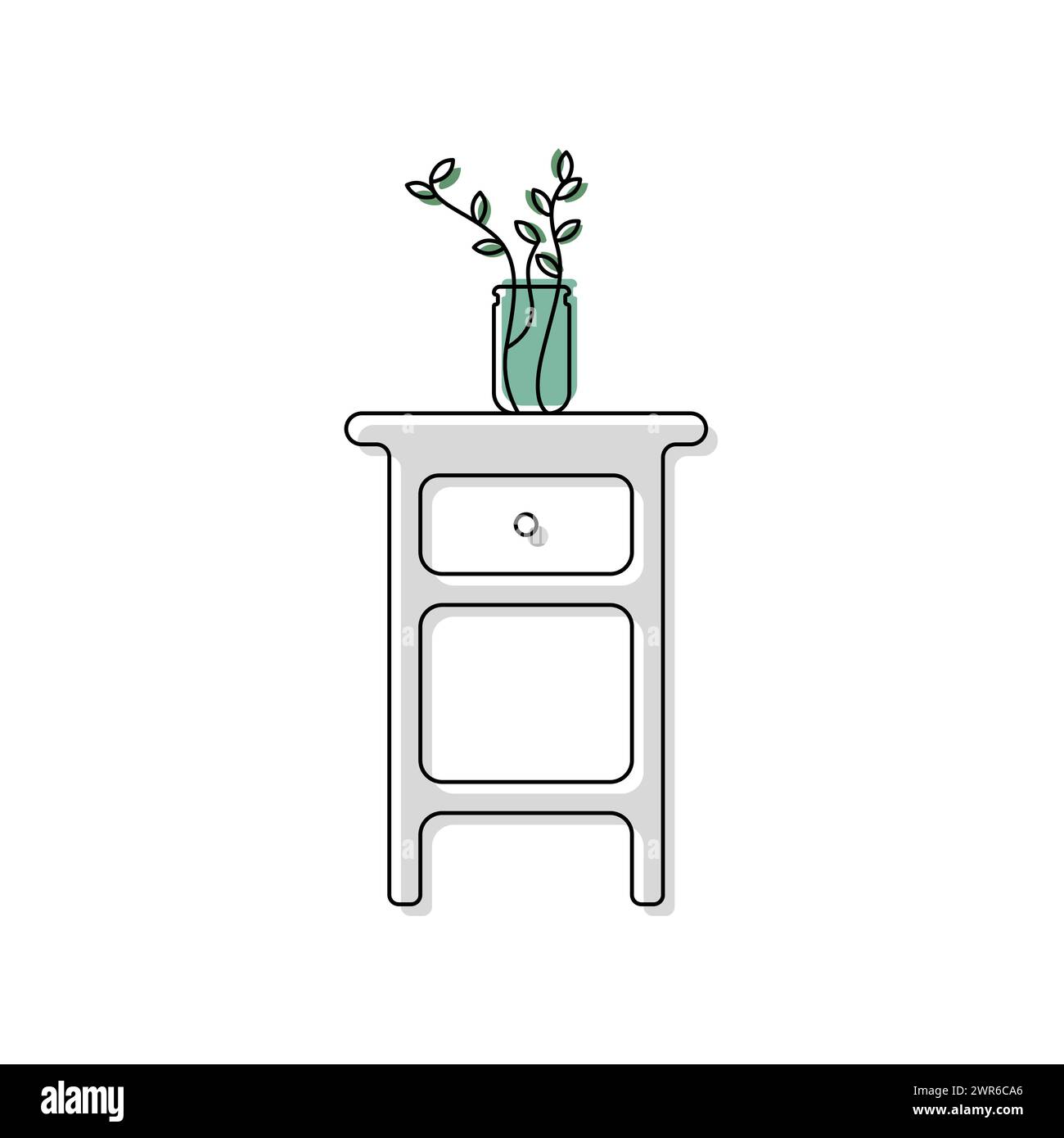 Linear cabinet logo. Sprigs of eucalyptus in a vase on the table ...