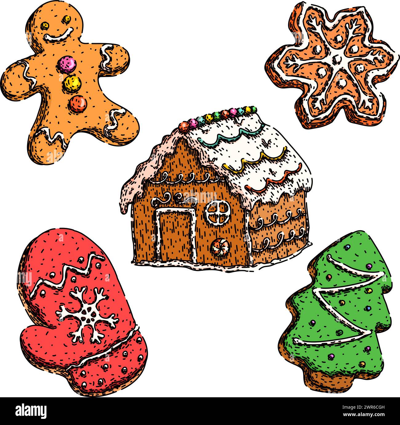 gingerbread set sketch hand drawn vector Stock Vector Image & Art - Alamy
