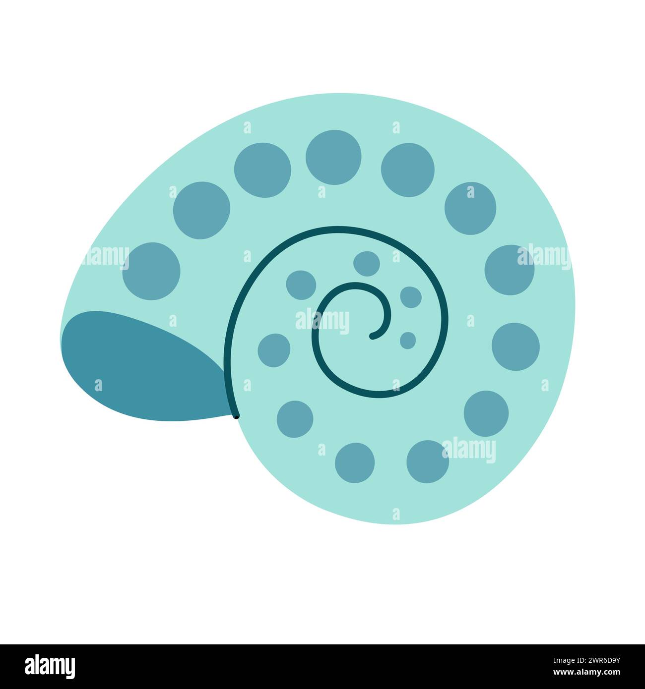 Hand drawn Ammonite Seashell. Cartoon style flat illustration seashell ...