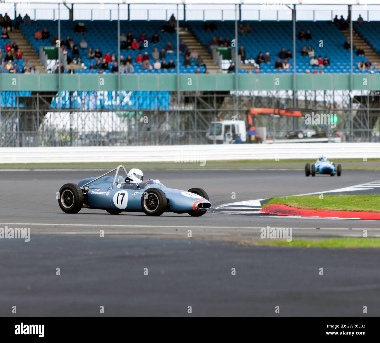 Timothy Metcalf, negotiating the Loop, in his Silver, 1960, Cooper T56 ...