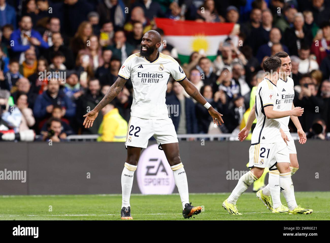 Antonio Rudiger of Real Madrid celebrates a goal during the Spanish ...