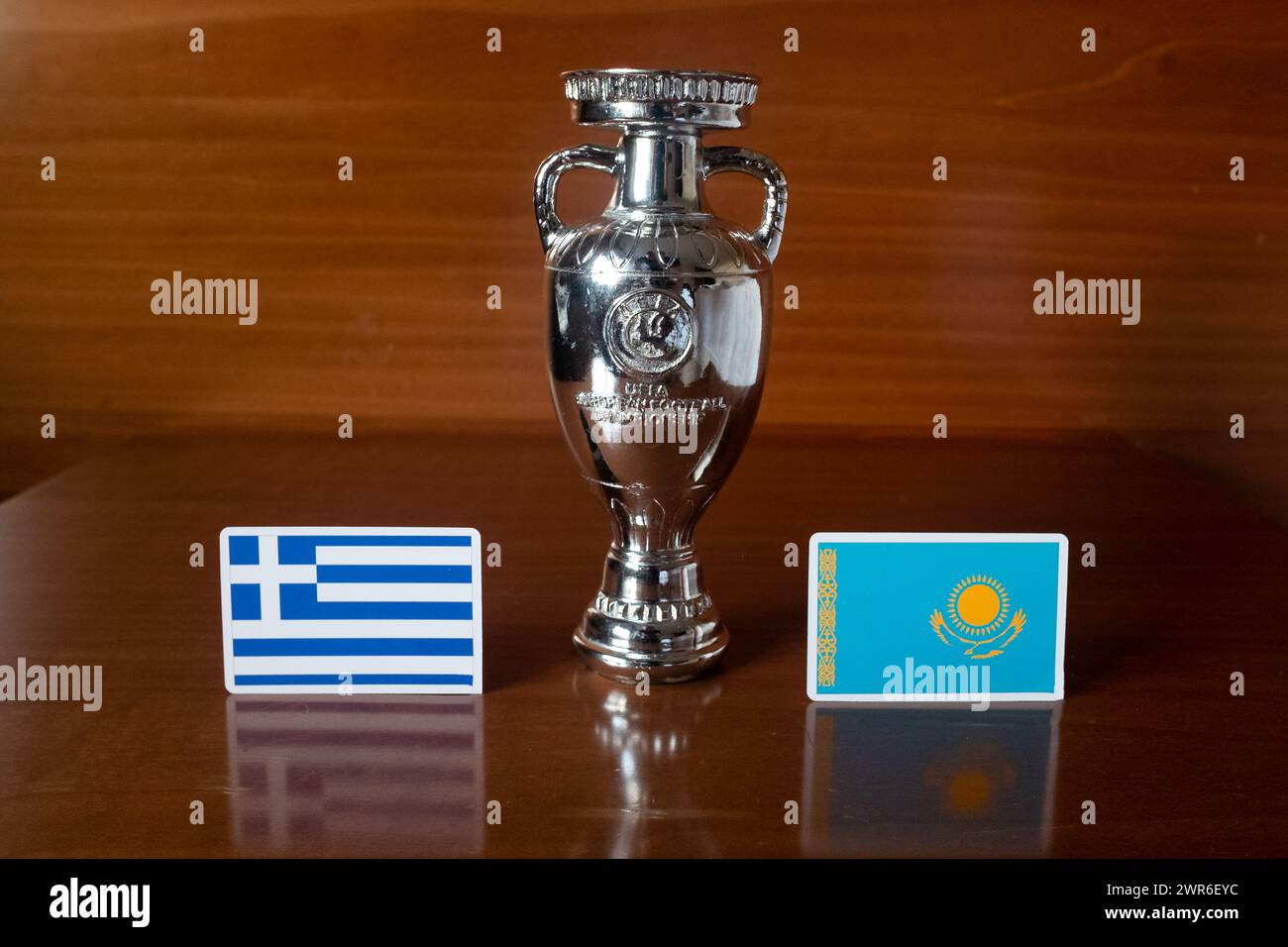 February 27, 2024, Berlin, Germany. Flags of the national teams of ...