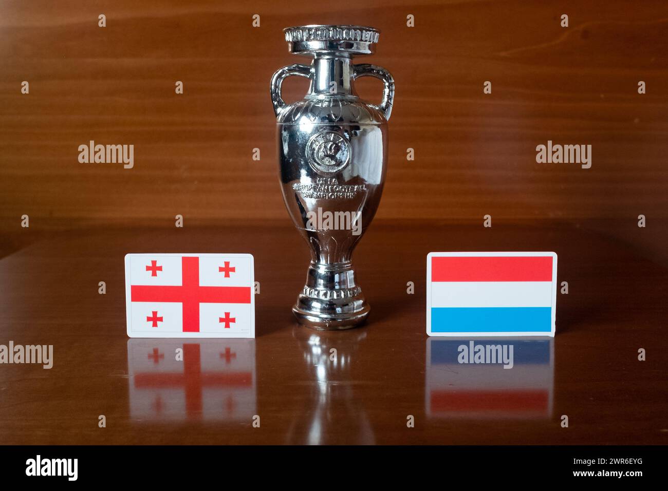 February 27, 2024, Berlin, Germany. Flags of the national teams of ...