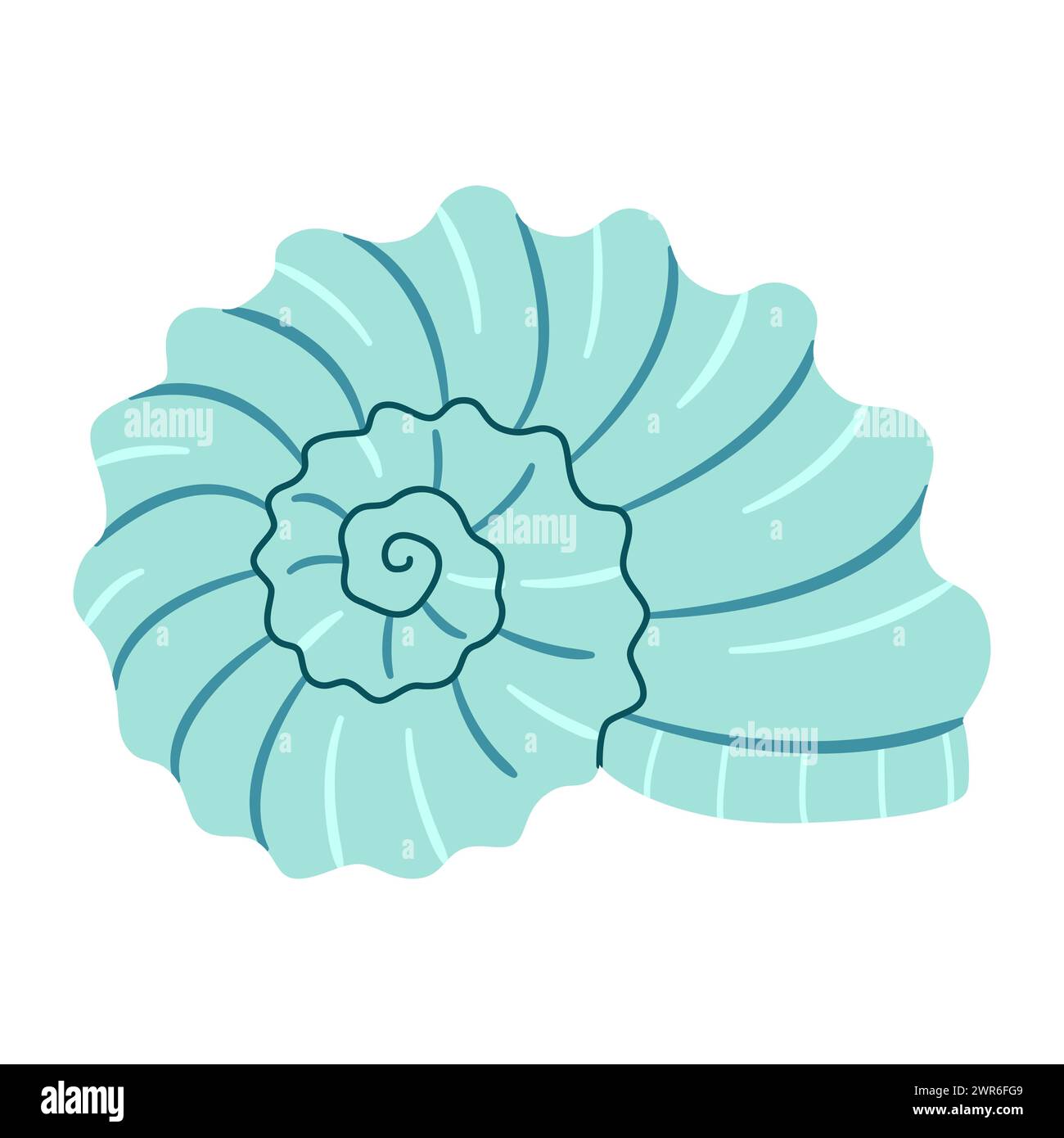 Hand drawn Ammonite Seashell. Cartoon style flat illustration seashell ...
