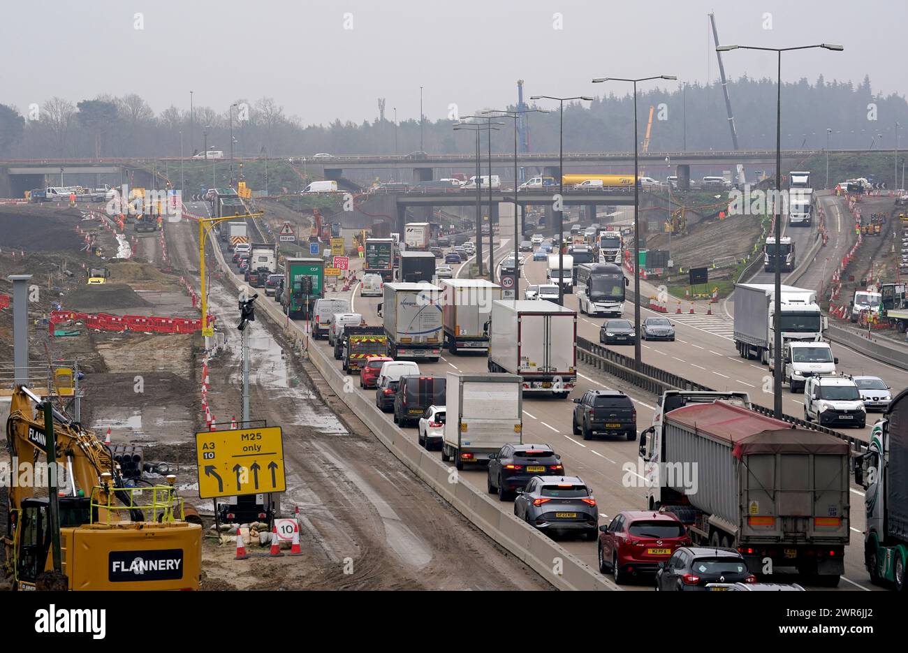 A view of traffic approaching junction 10 of the M25 in Surrey during a ...