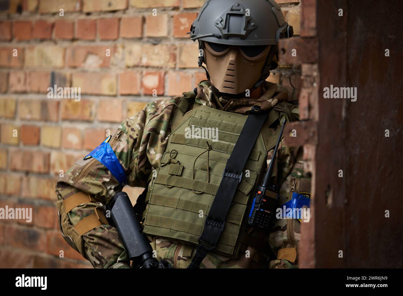 Portrait of Ukrainian soldier wearing modern tactical ammunition for ...
