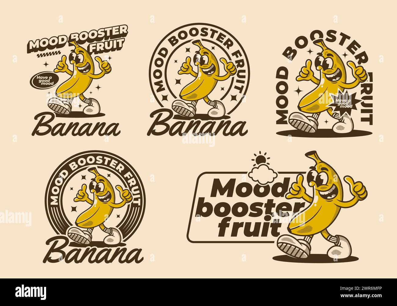 Mood booster fruit. Vintage Mascot character illustration of walking ...