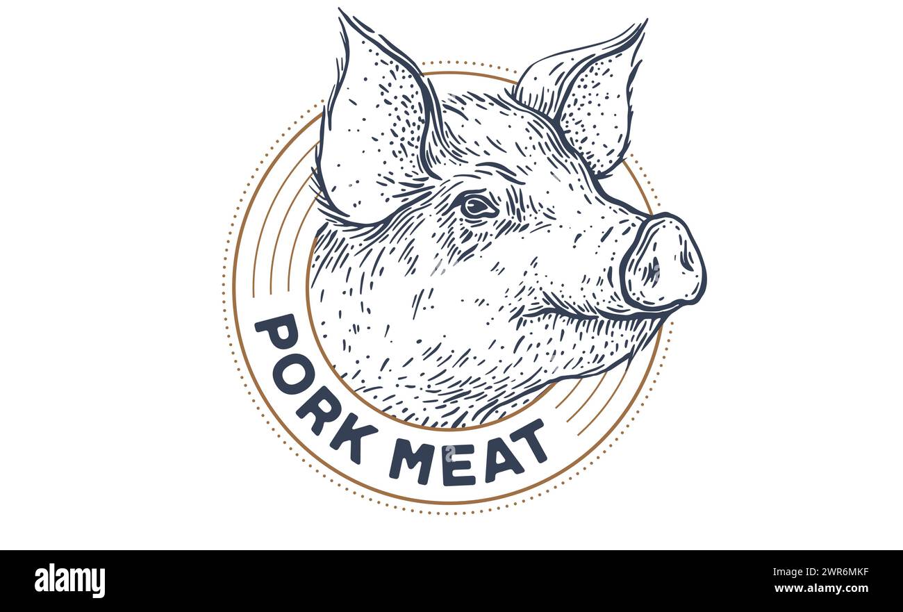 Pork, pig head, meat tag label. Template Meat Tag Label. Vintage print ...
