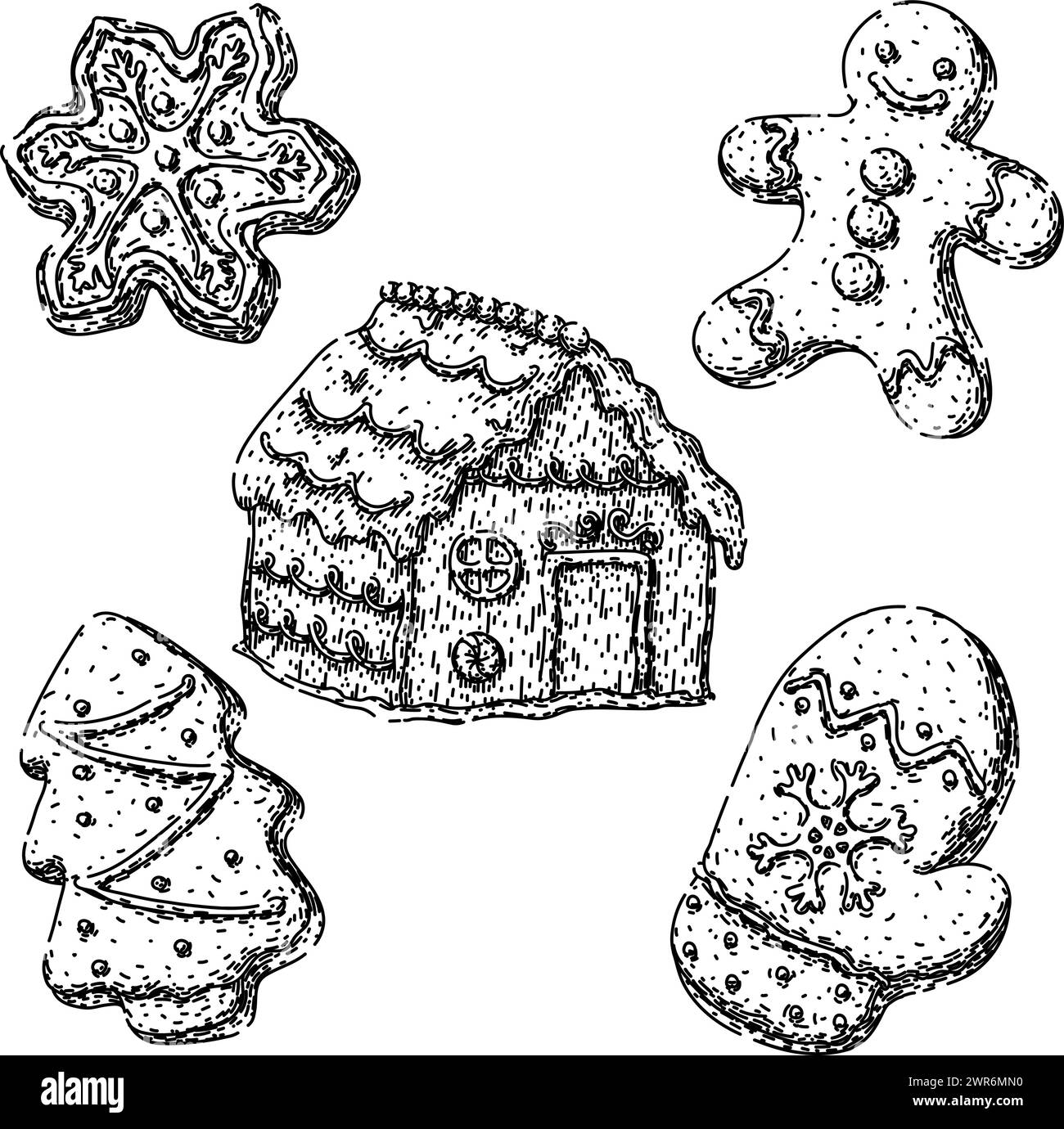 gingerbread set sketch hand drawn vector Stock Vector Image & Art - Alamy