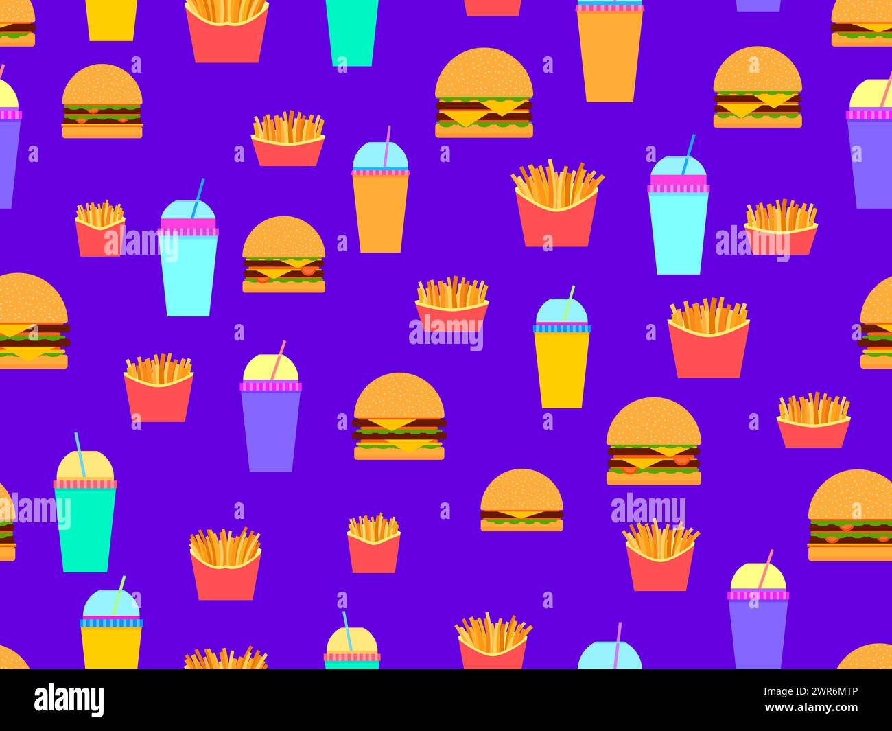 Fast food seamless pattern with hamburgers, drinks and fries ...
