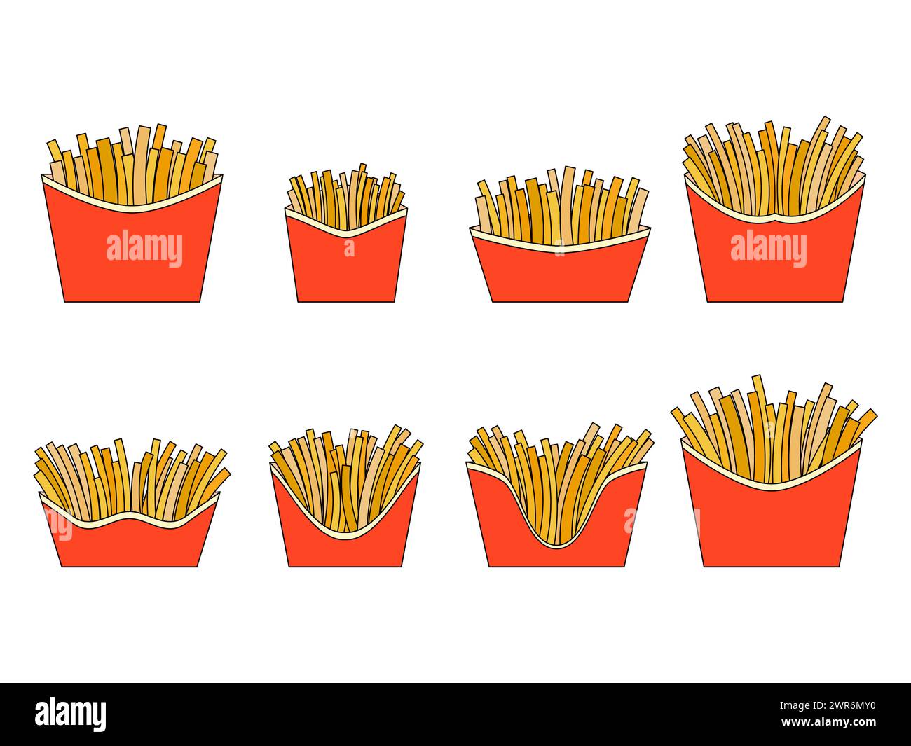 French fries icon set isolated on white background. Fast food, deep ...