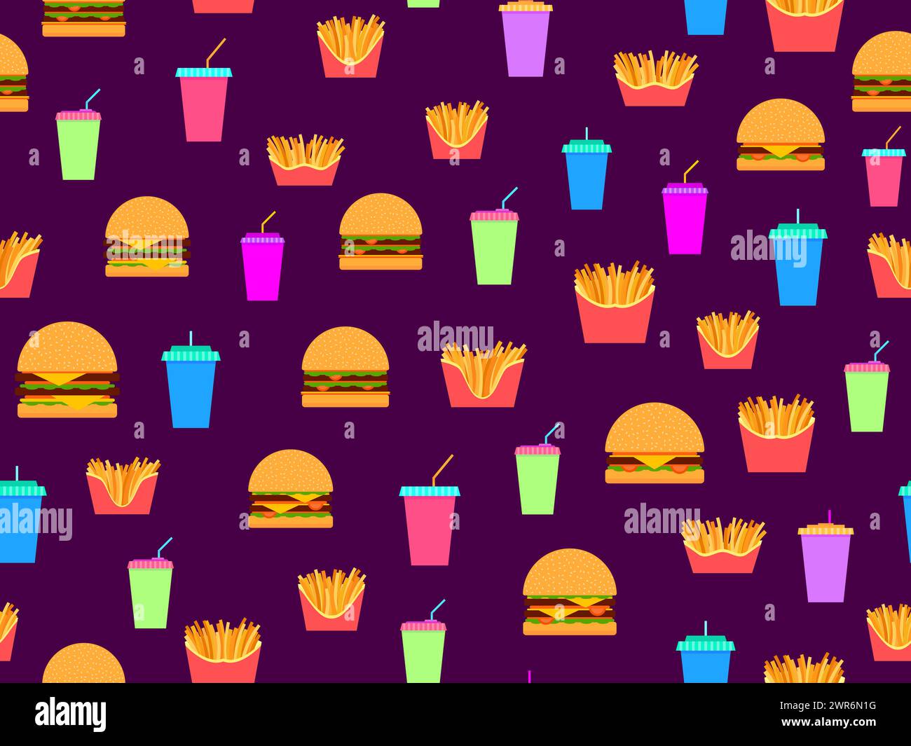 Fast food seamless pattern with hamburgers, drinks and fries ...