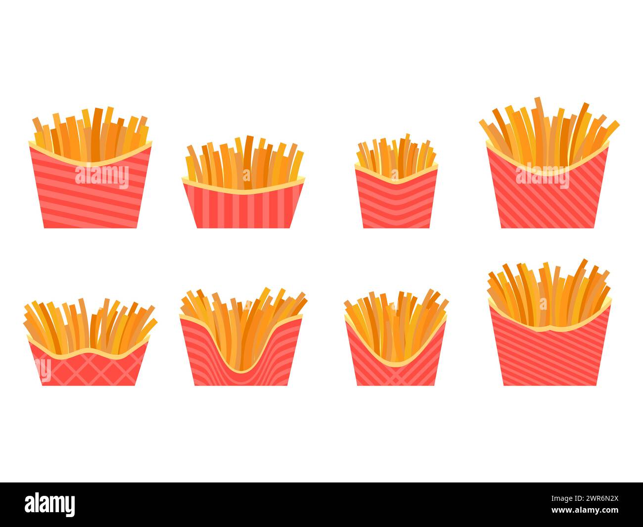 French fries icon set isolated on white background. Fast food, deep ...