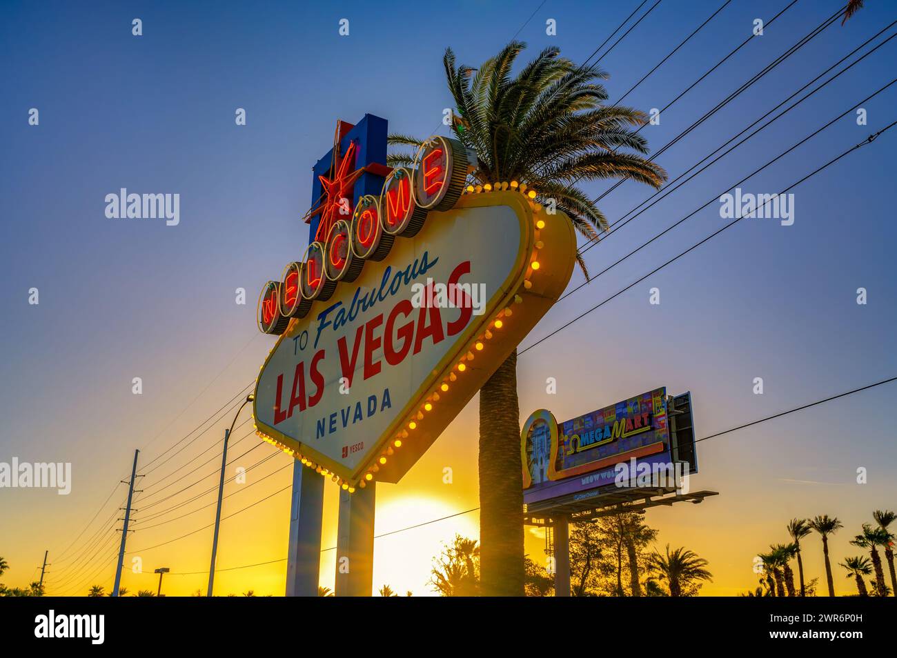 Iconic Welcome to Fabulous Las Vegas Nevada sign with palm trees Stock ...