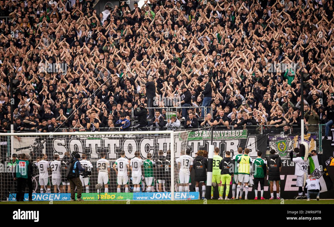 Moenchengladbach Germany. 09th Mar 2024. BMG Fans feiern Mannschaft ...