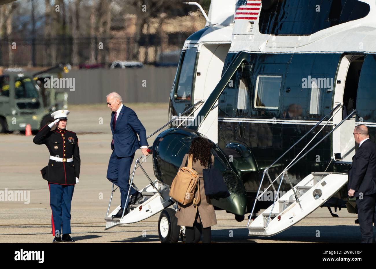 President Joe Biden departs Marine One at Joint Base Andrews, arriving ...