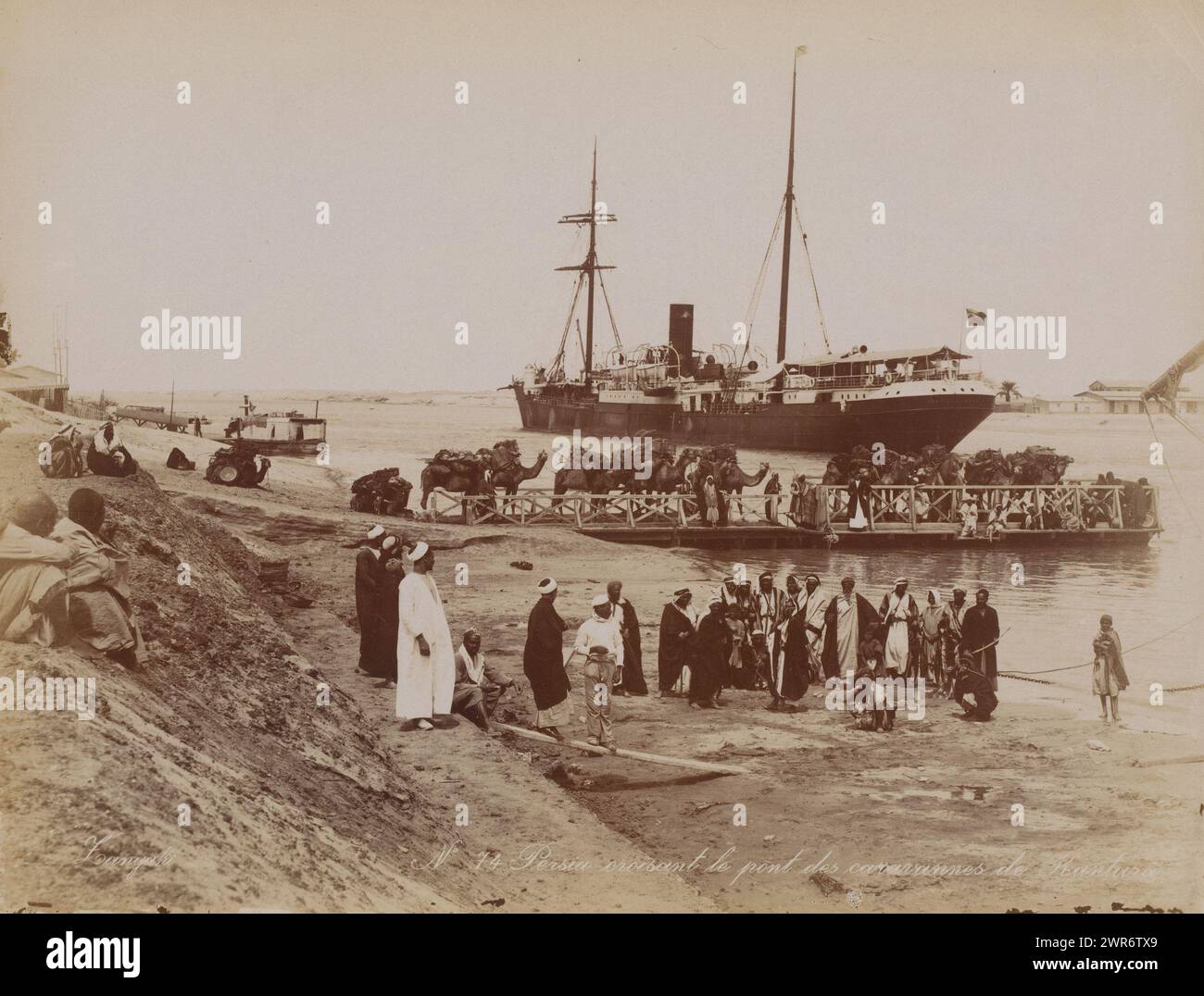 Station in the Suez Canal, Kantara, Egypt, View of a mooring and on the ...