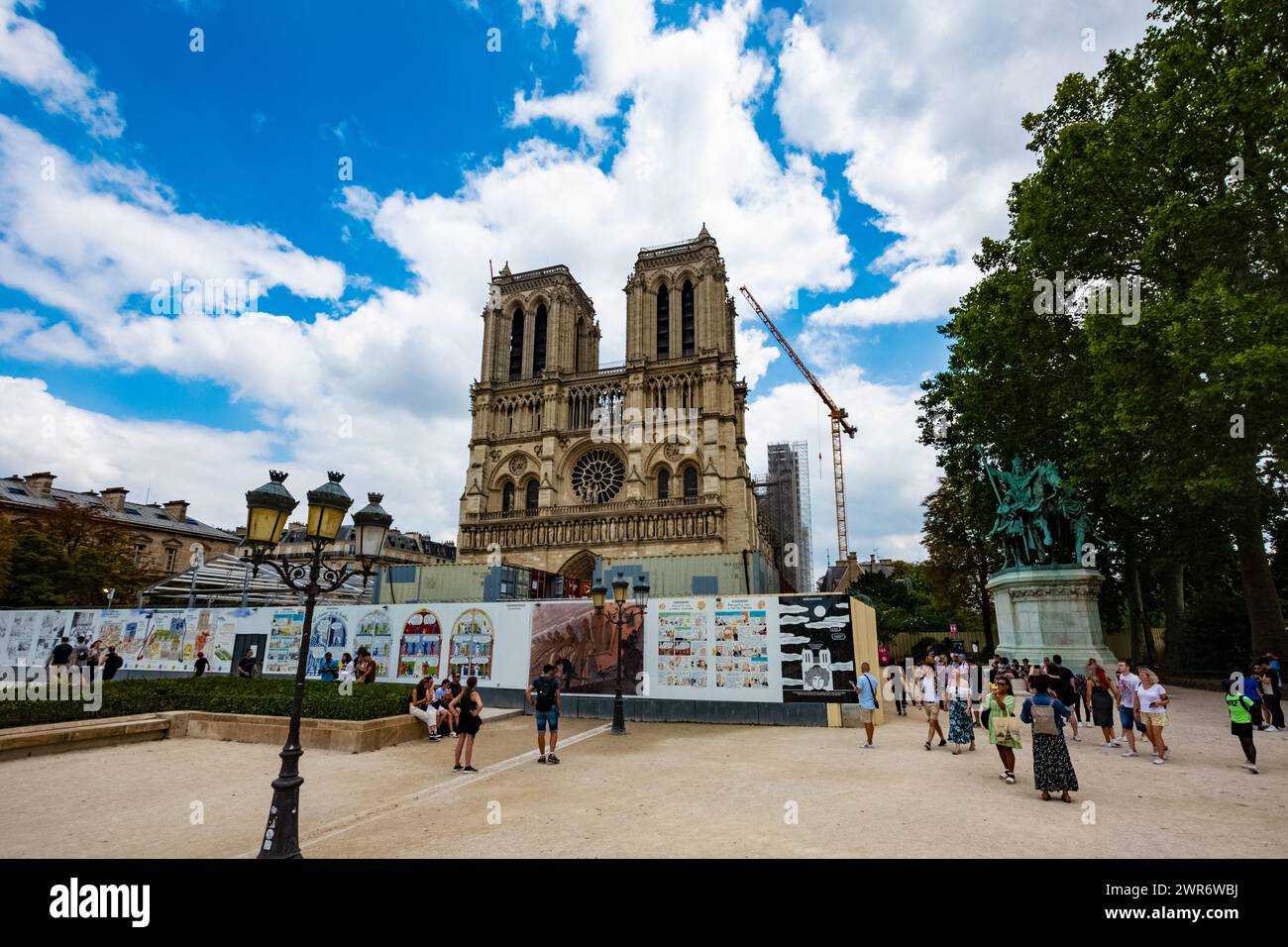 Paris, France - July 23 2022: Notre-Dame in Paris under construction ...