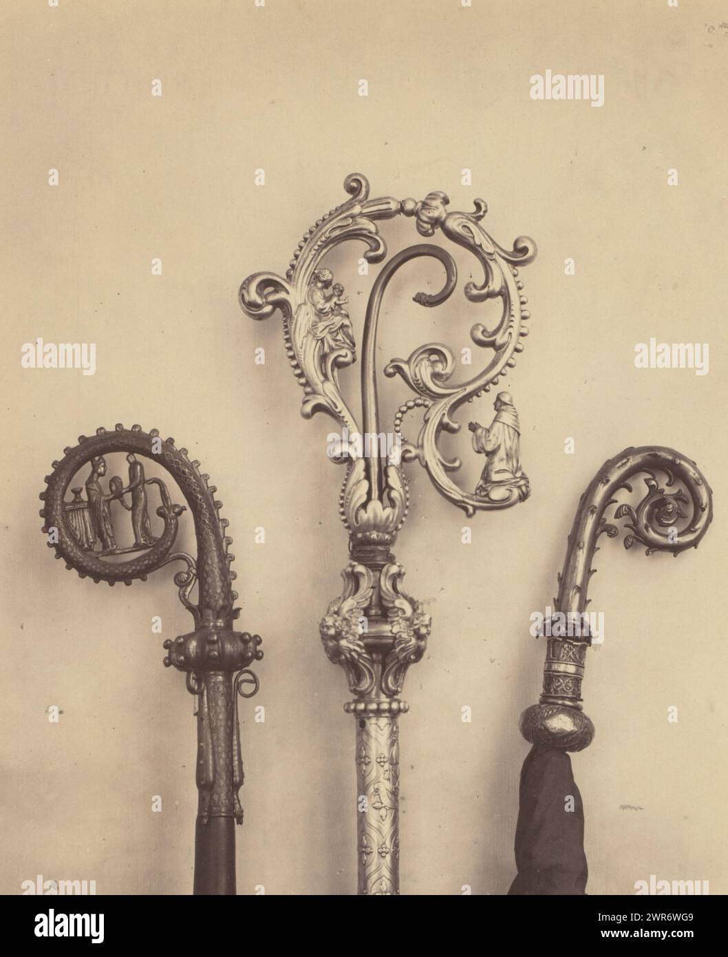 Three decorated episcopal staffs, displayed at an exhibition of ...