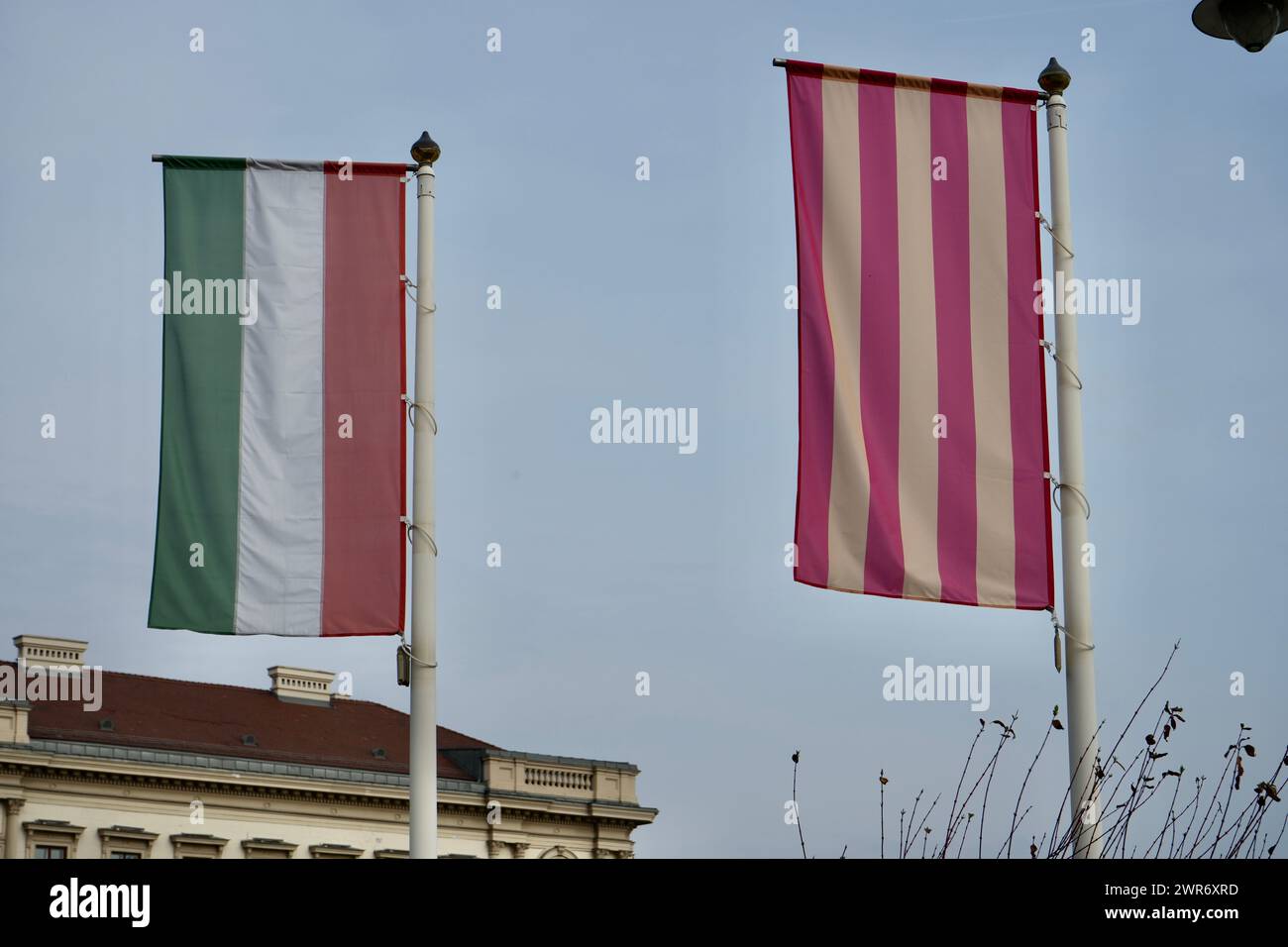 Hungarian and Castle Quarter Flags at The Sandor Castle Stock Photo - Alamy
