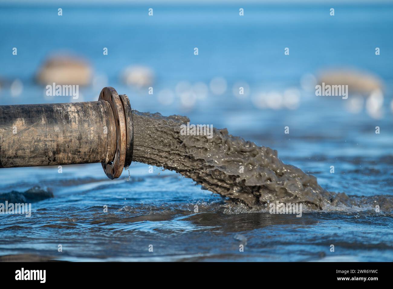 Beach restoration using a sand transfer system in Engure, Latvia Stock ...