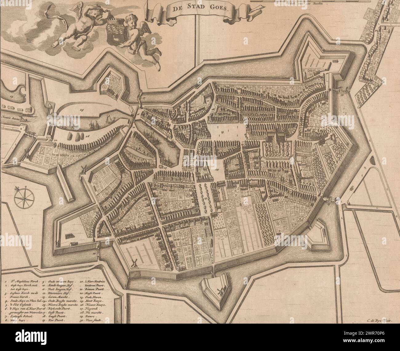 Map of the city of Goes, Map of the city of Goes. Two angels hold the ...