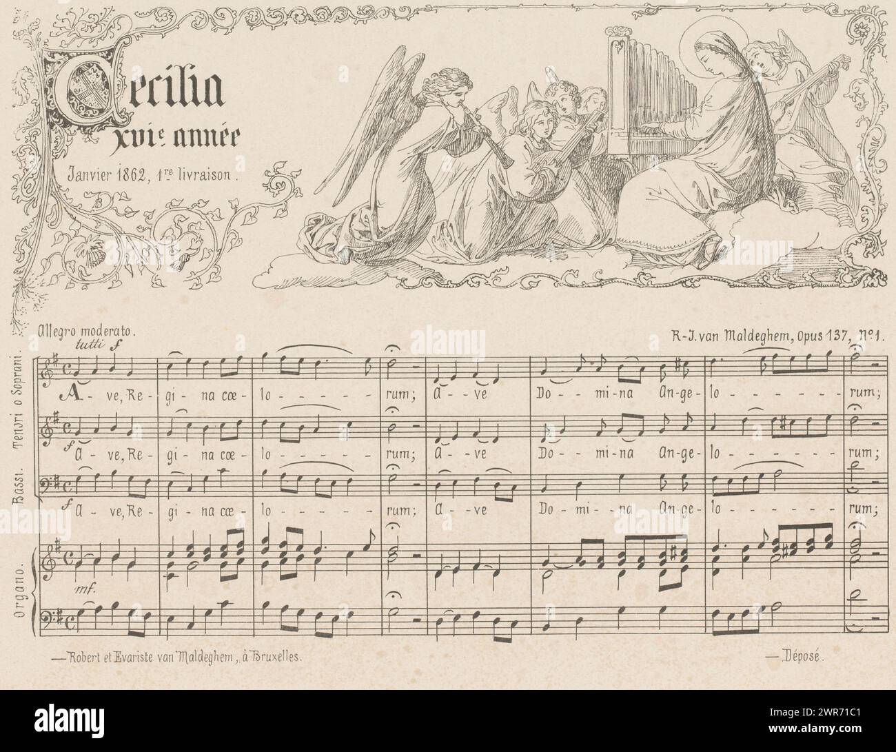 Five angels and Saint Cecilia with musical instruments, Cecilia (title ...