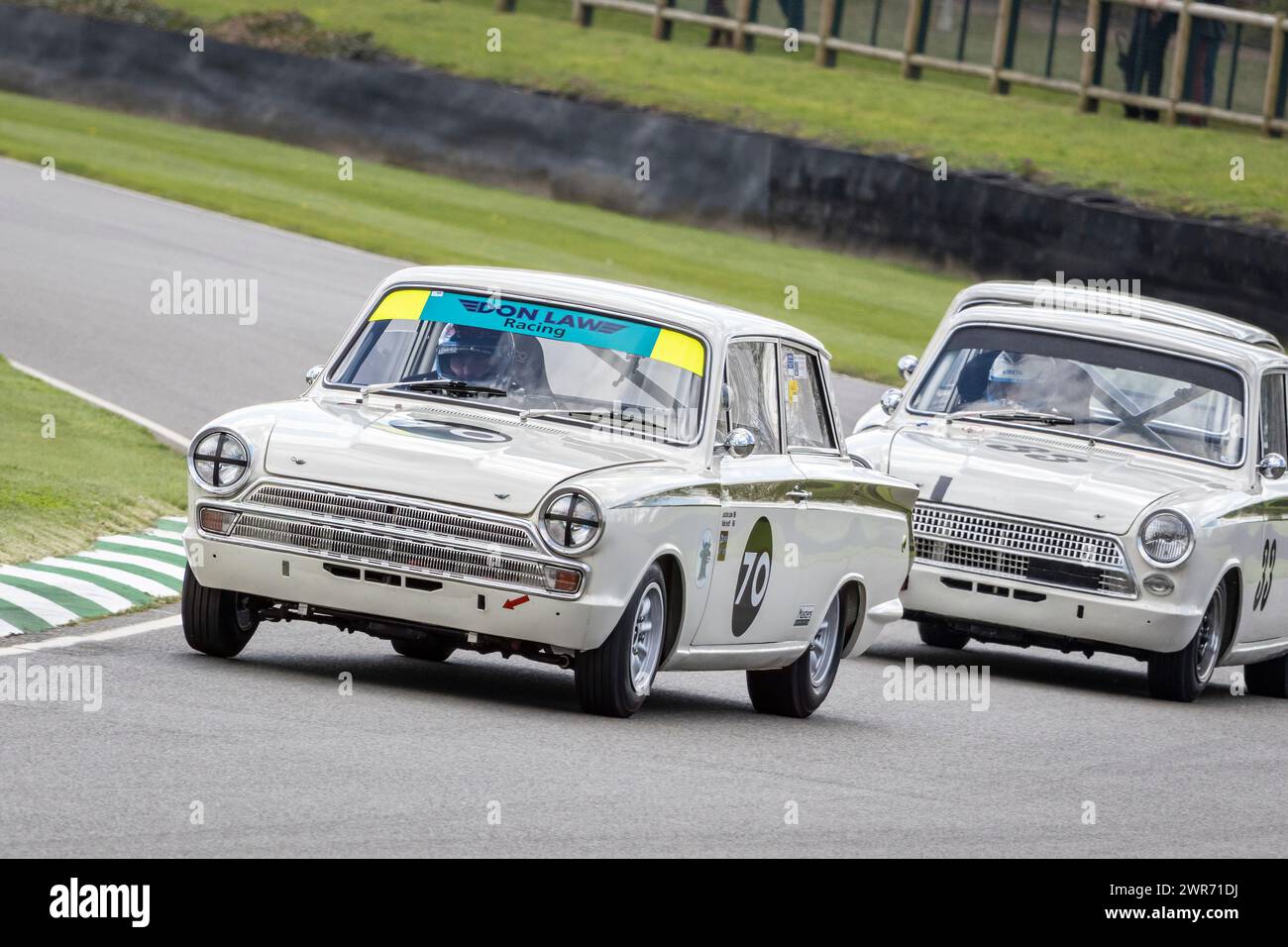 Justin Law in the 1965 Ford-Lotus Cortina MkI during the Jim Clark ...
