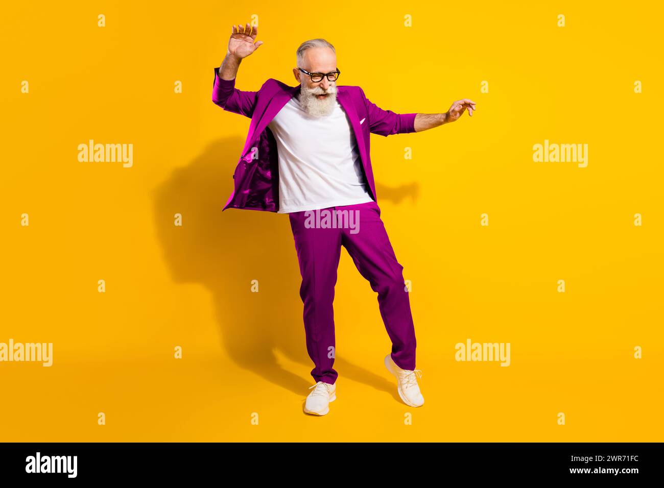 Full body photo of crazy positive person dancing have good mood weekend ...