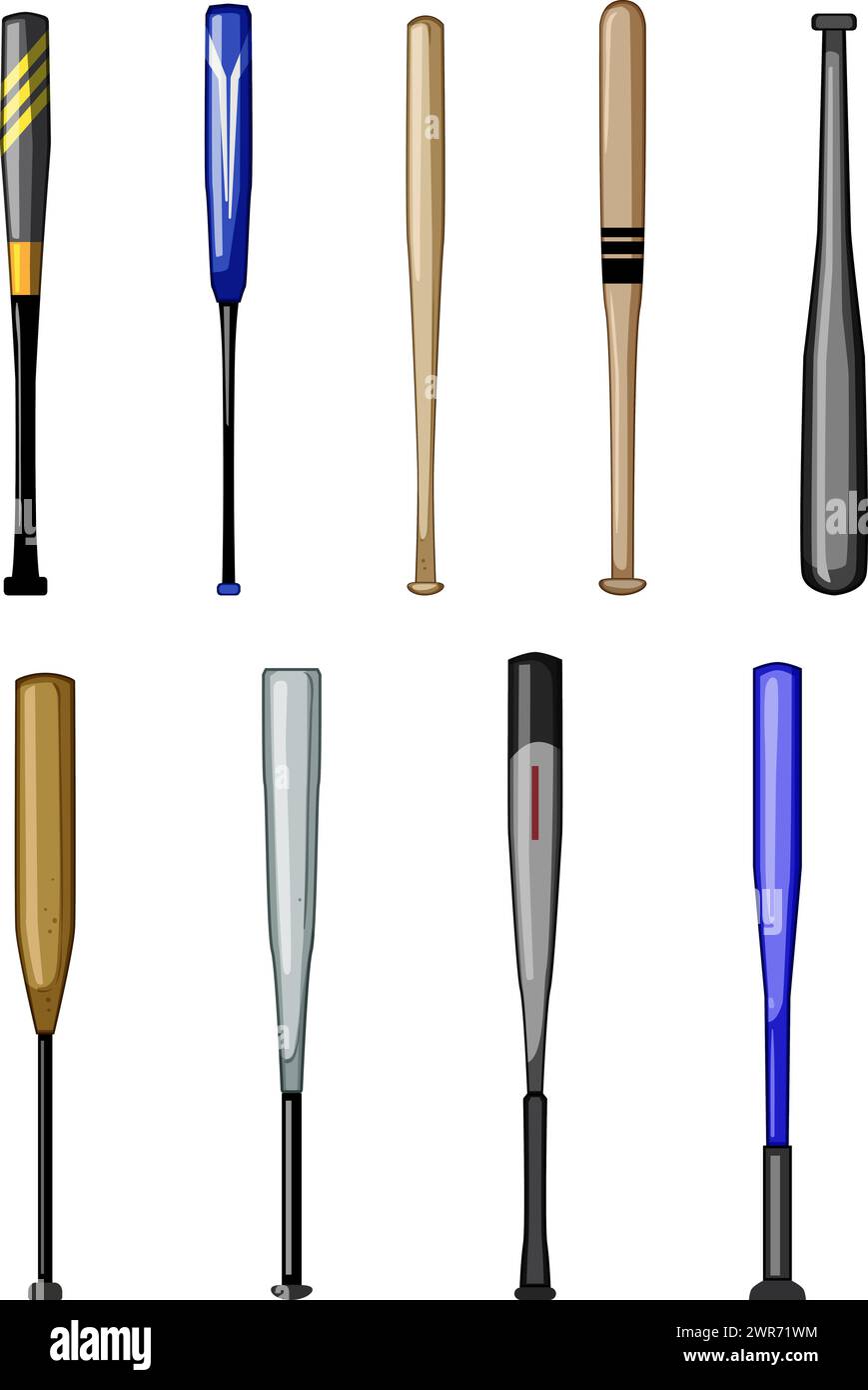 bat baseball set cartoon vector illustration Stock Vector Image & Art ...