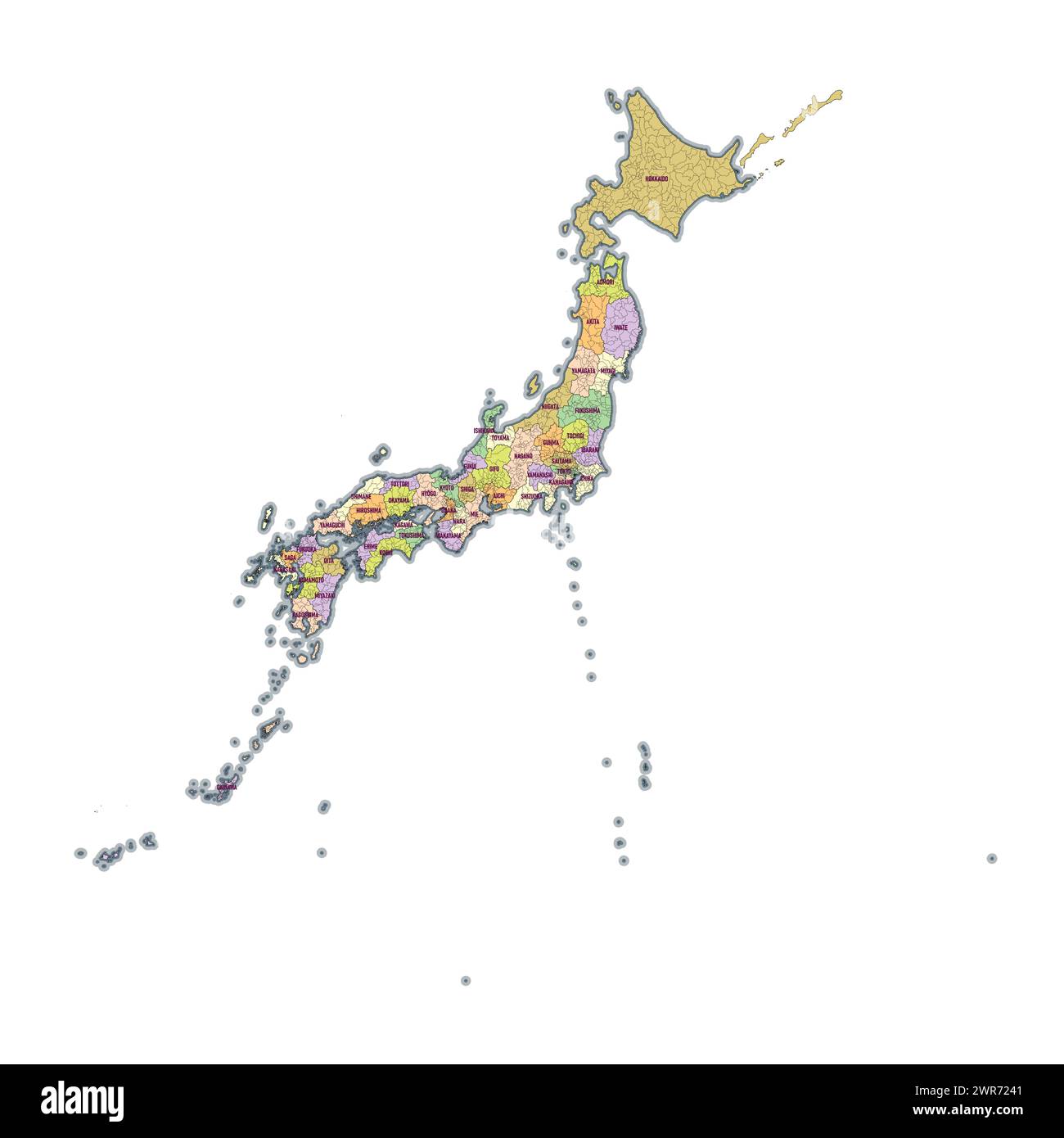 Administrative map of Japan showing regions provinces Stock Vector ...