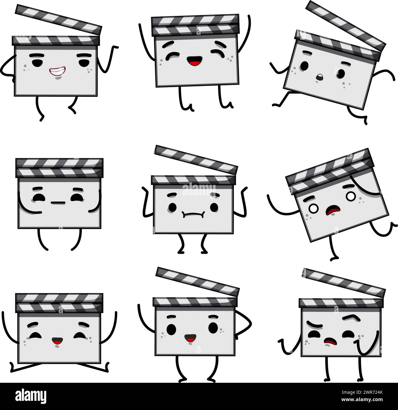 clapper board character set cartoon vector illustration Stock Vector ...