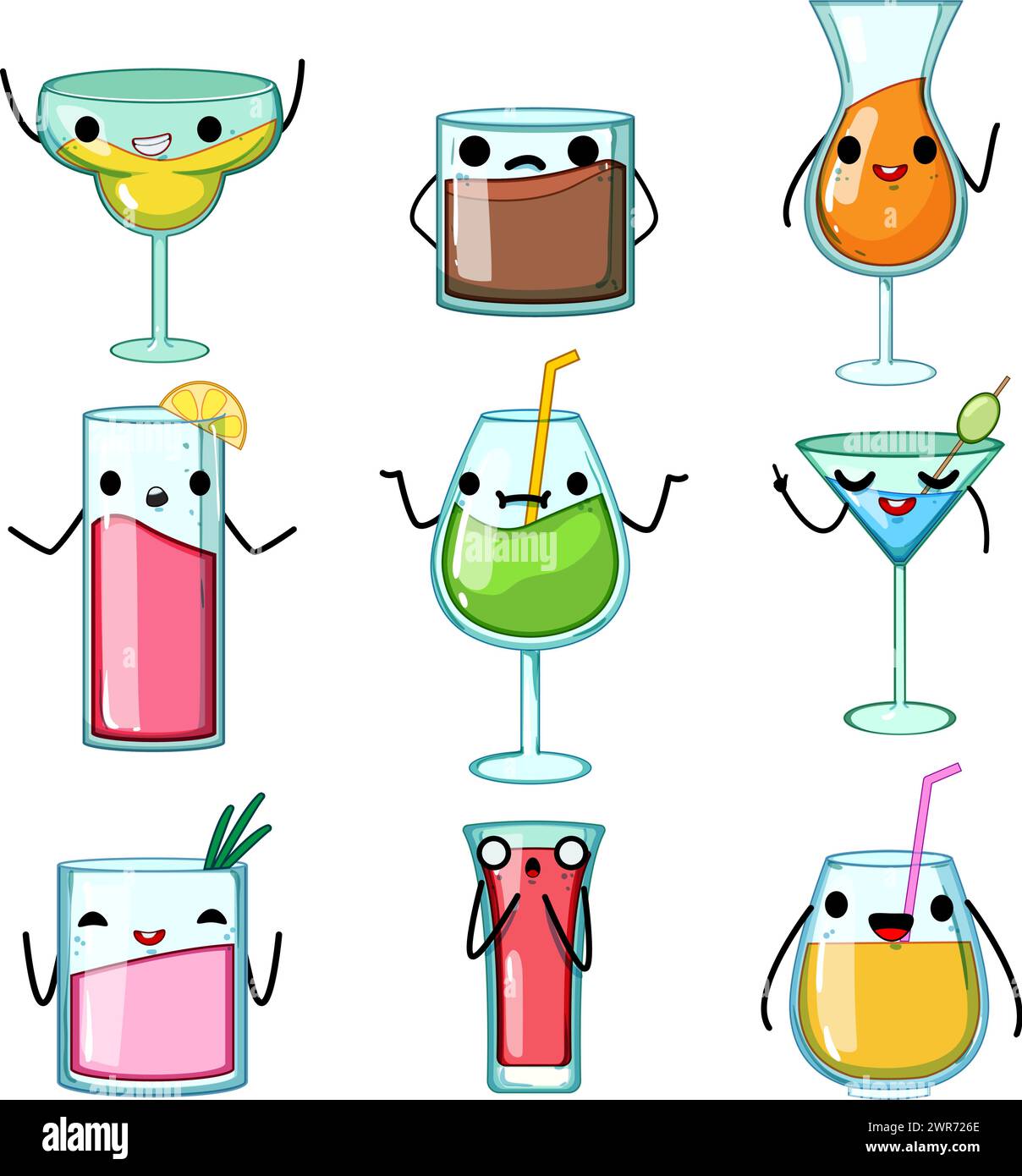 cocktail character set cartoon vector illustration Stock Vector Image ...