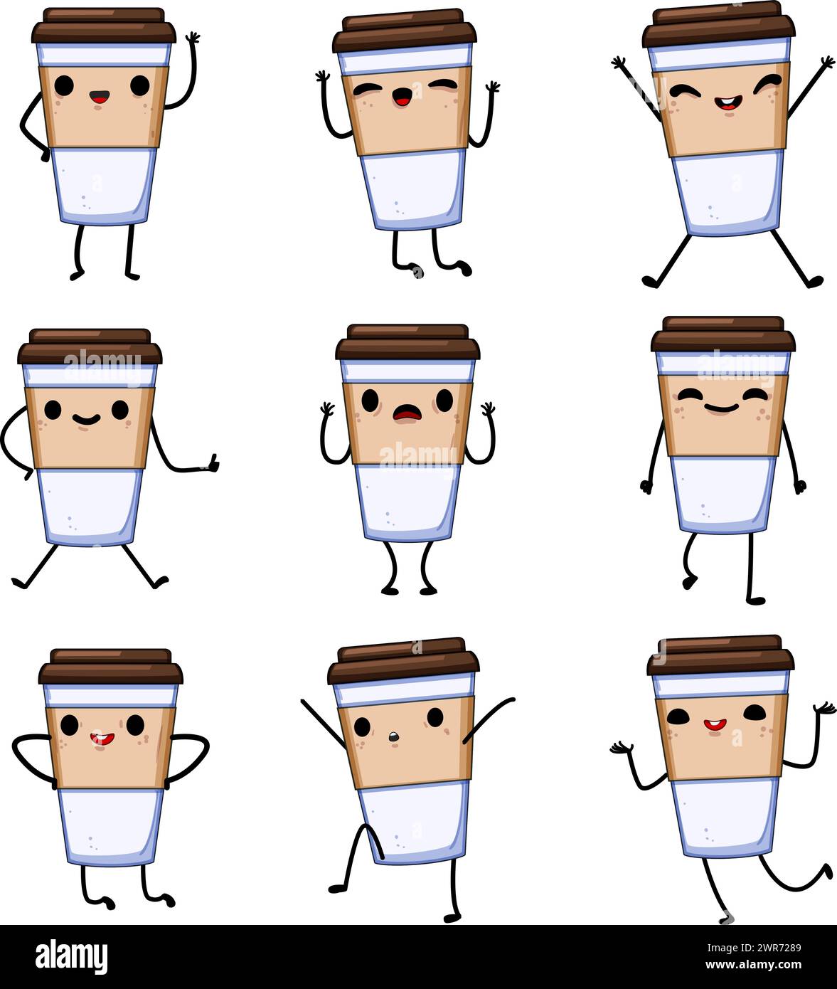 coffee cup character set cartoon vector illustration Stock Vector Image ...